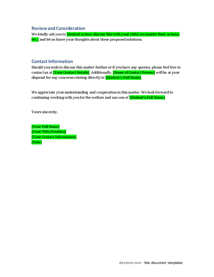 Parent or guardian notification letter in Word and Pdf formats - page 2 ...