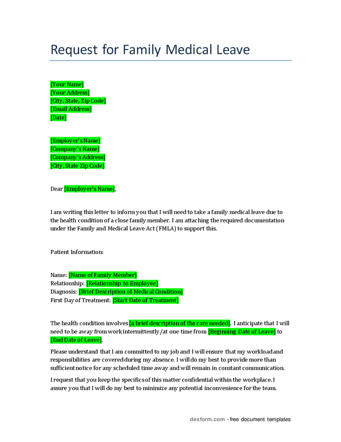 Request for family medical leave in Word and Pdf formats