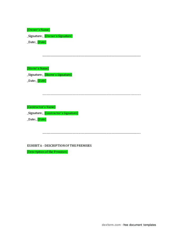 Right of entry for stored materials agreement in Word and Pdf formats ...