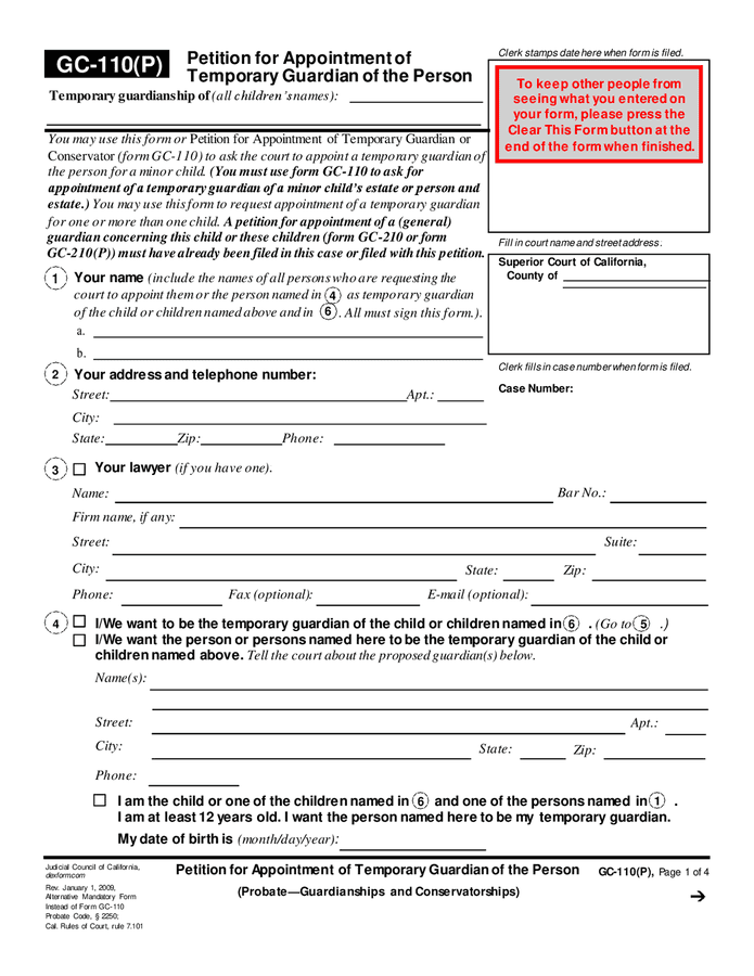 Temporary guardianship form in Word and Pdf formats