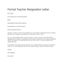 Formal teacher resignation letter in Word and Pdf formats