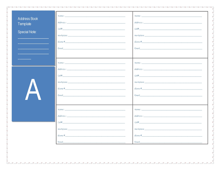 Address book template in Word and Pdf formats