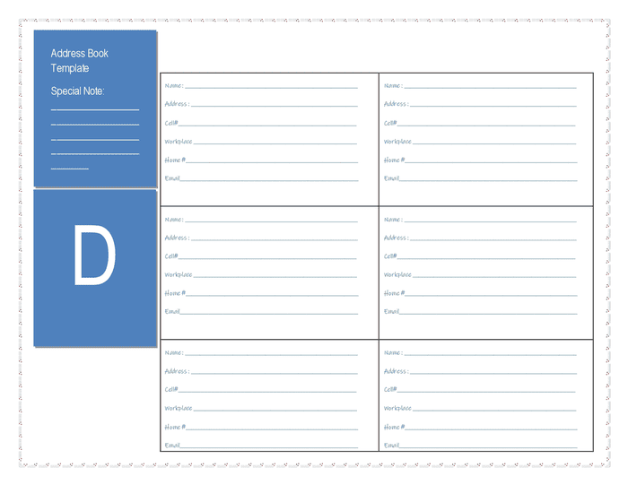 Address book template in Word and Pdf formats - page 4 of 5