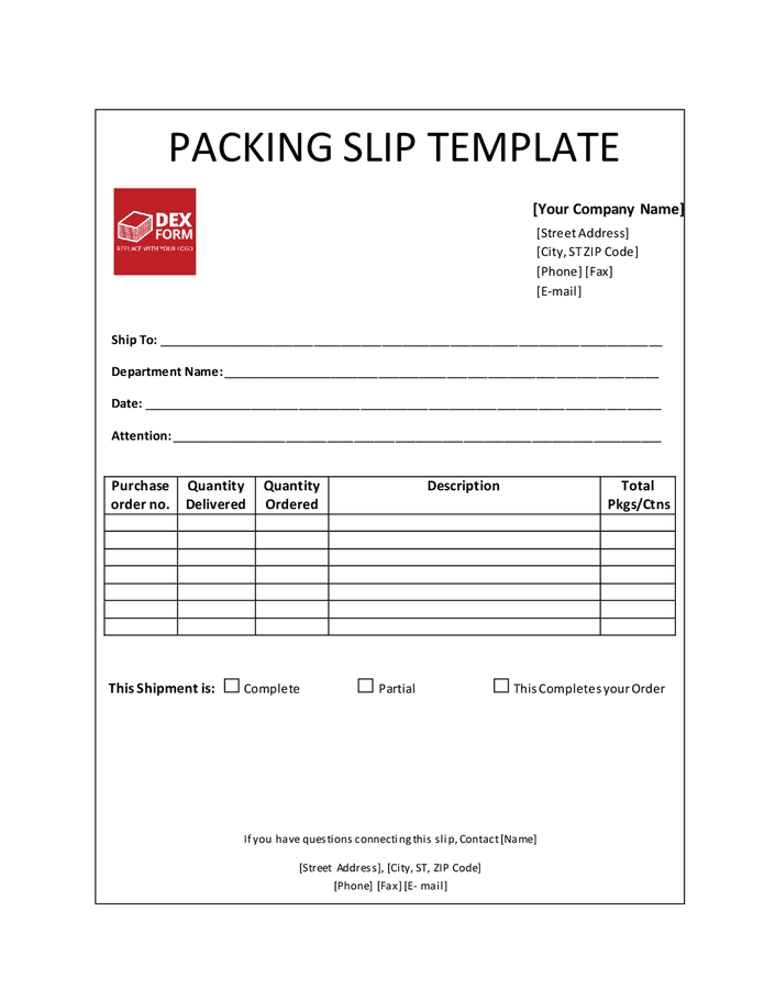 Packing slip template in Word and Pdf formats