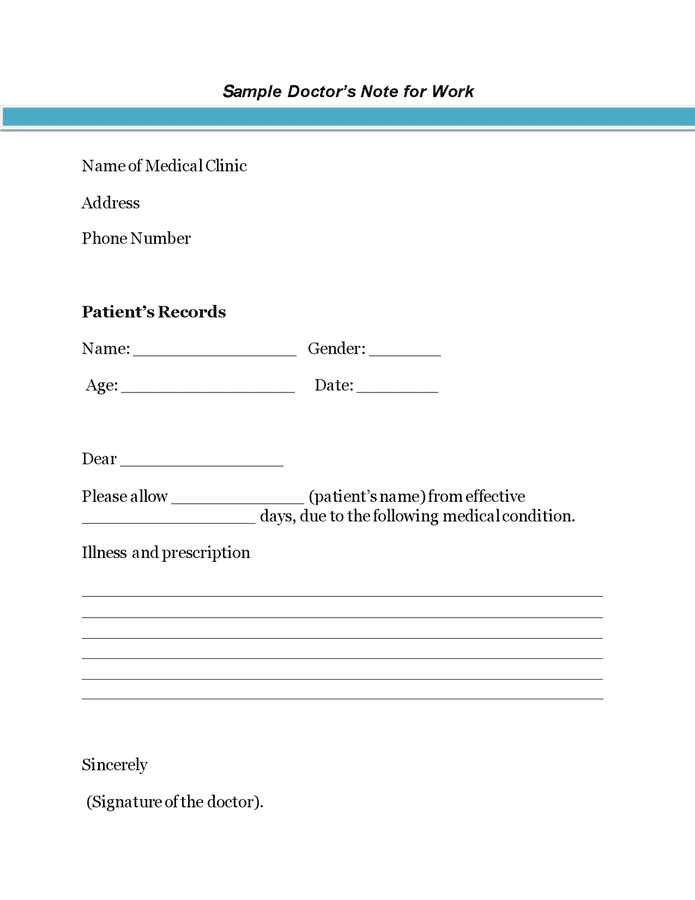 Sample doctor’s note for work in Word and Pdf formats