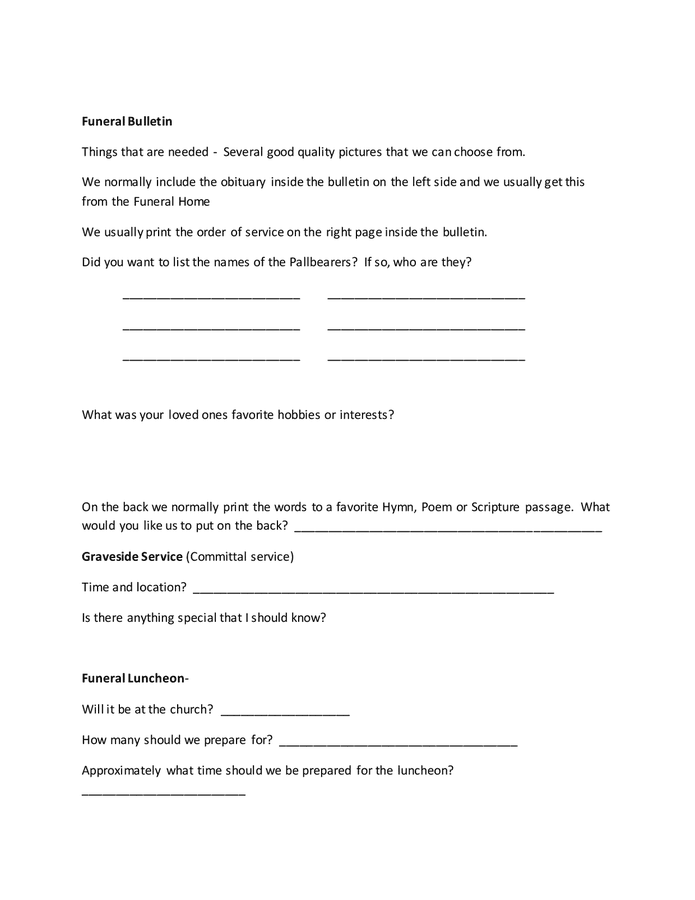 Sample funeral order of service in Word and Pdf formats - page 2 of 2