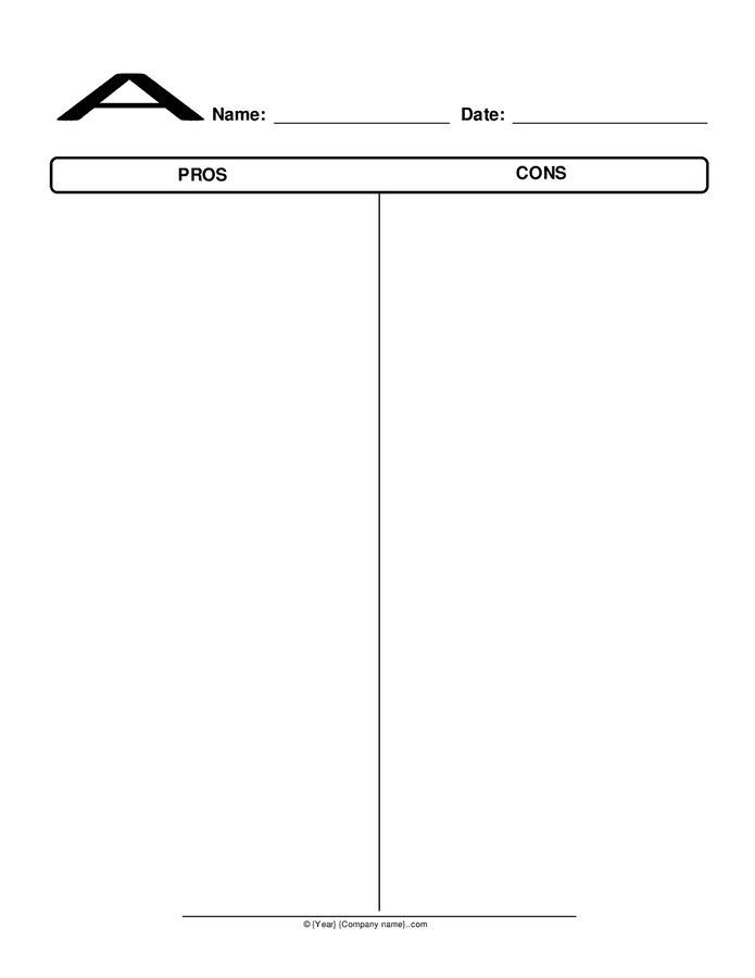 T-chart graphic organizer in Word and Pdf formats