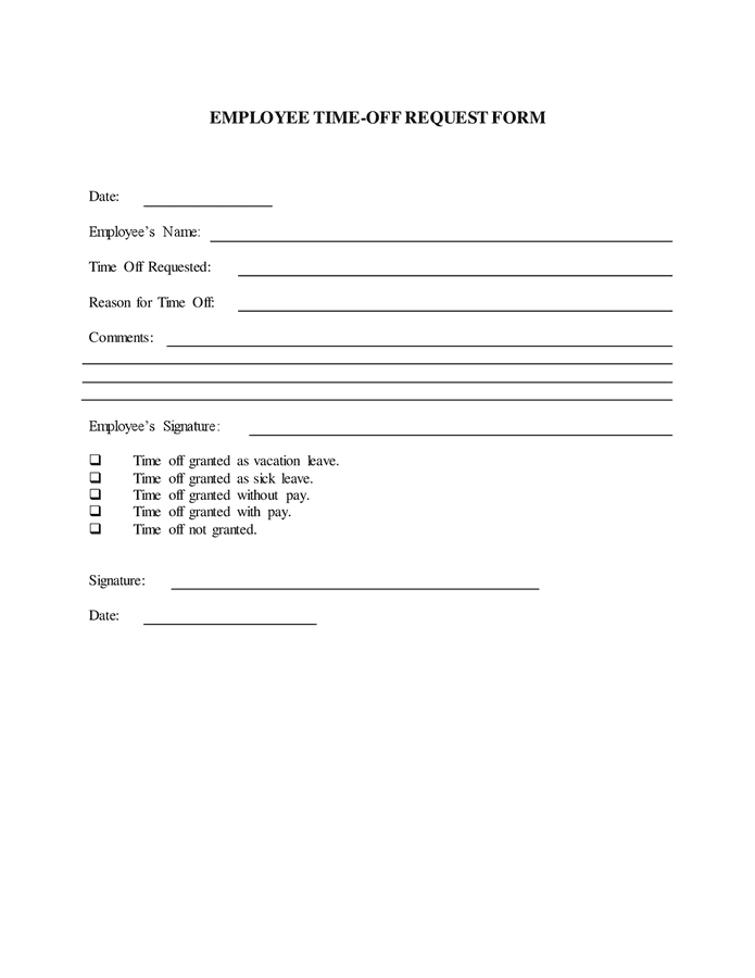 Employee time-off request form in Word and Pdf formats
