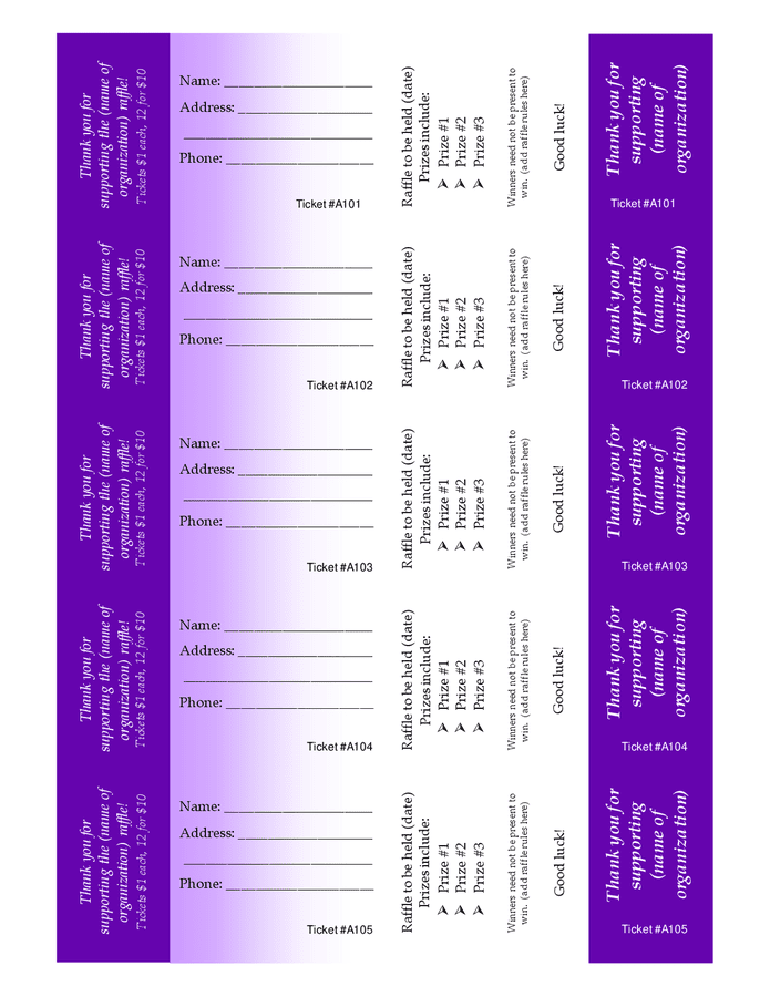 Raffle ticket template in Word and Pdf formats