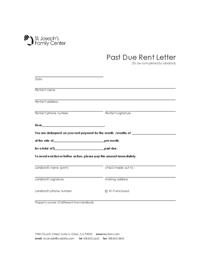 Past due rent letter in Word and Pdf formats