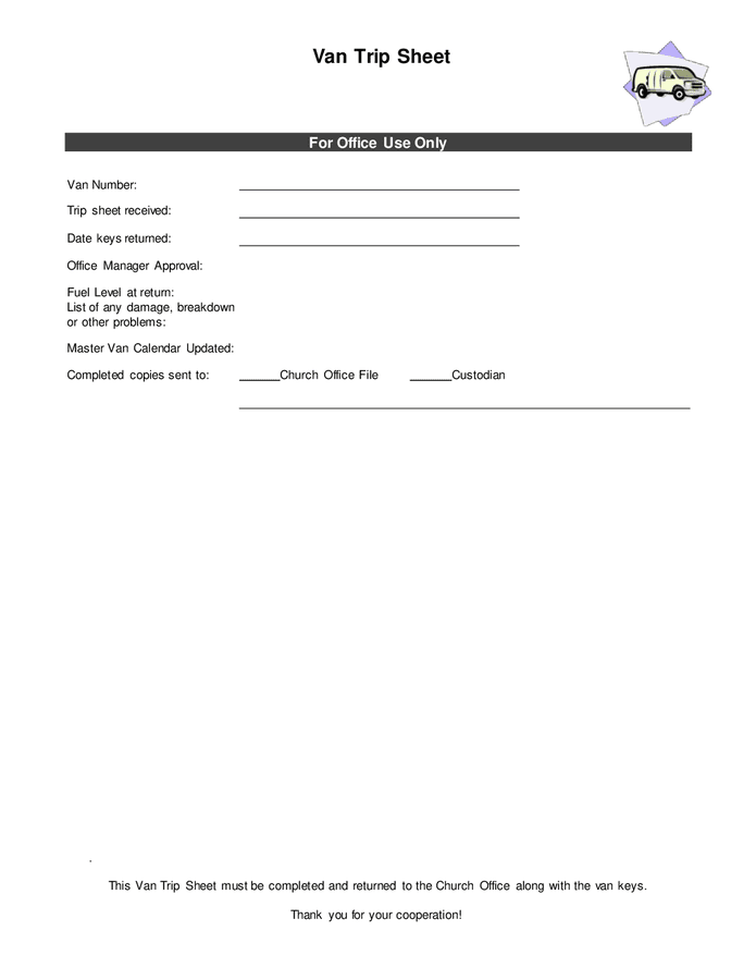 Van trip sheet in Word and Pdf formats - page 2 of 2