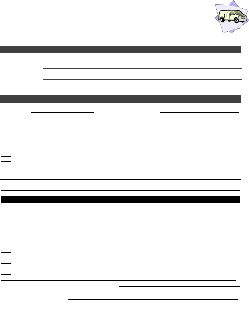 Van trip sheet in Word and Pdf formats