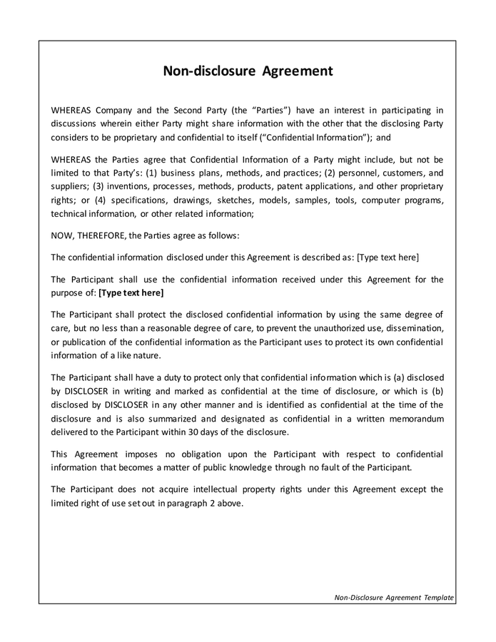Non disclosure agreement template in Word and Pdf formats - page 2 of 3