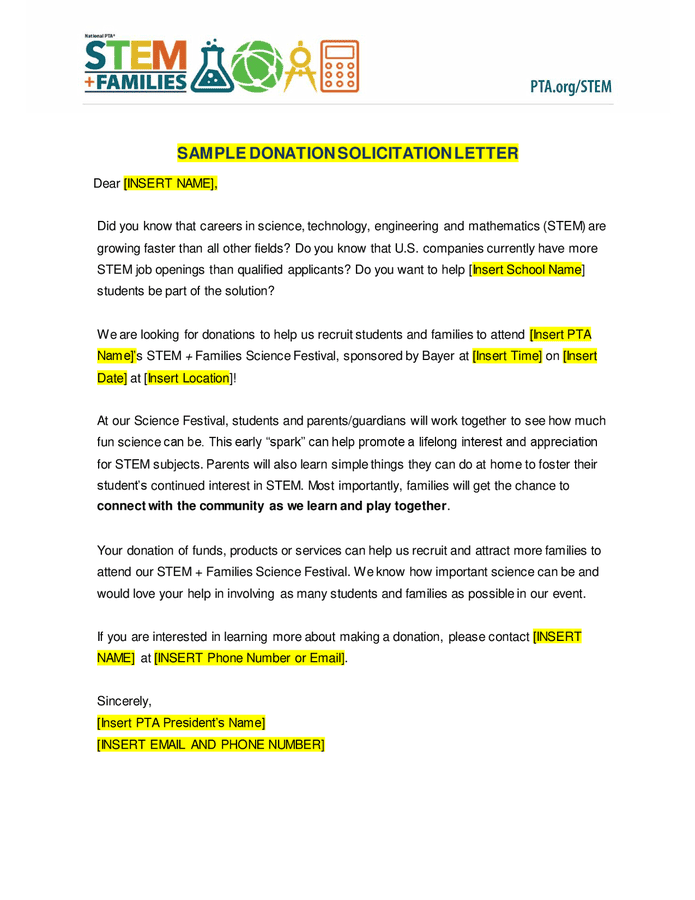 Donation solicitation letter in Word and Pdf formats