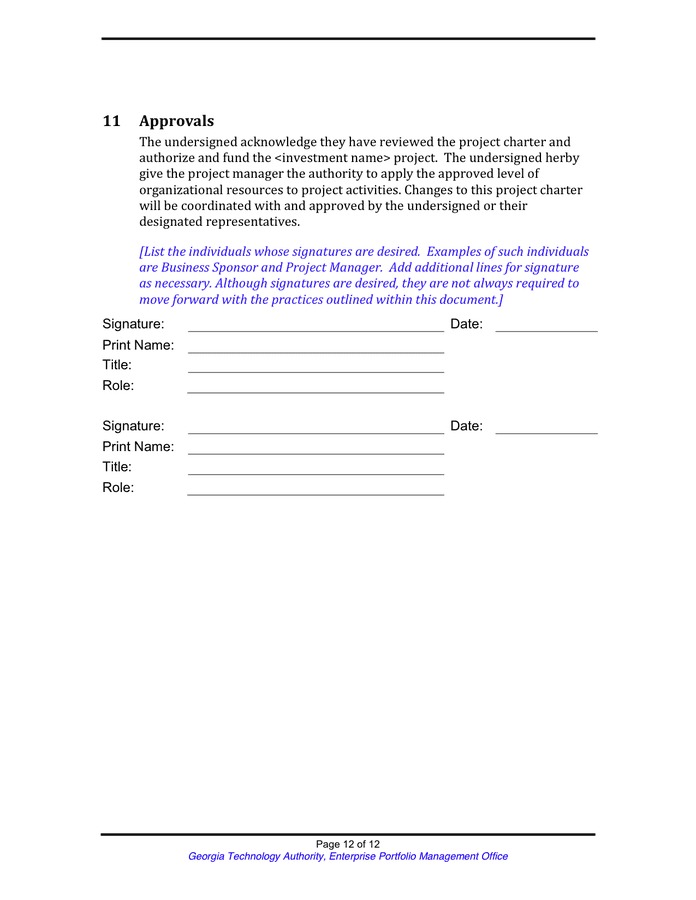 Project Charter Template in Word and Pdf formats - page 12 of 12