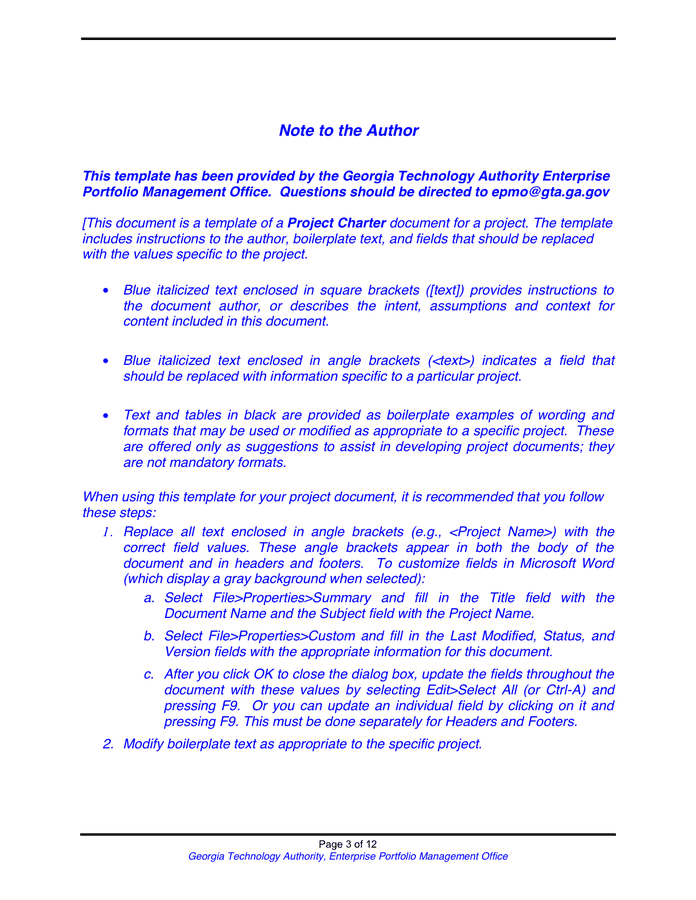 Project Charter Template in Word and Pdf formats - page 3 of 12