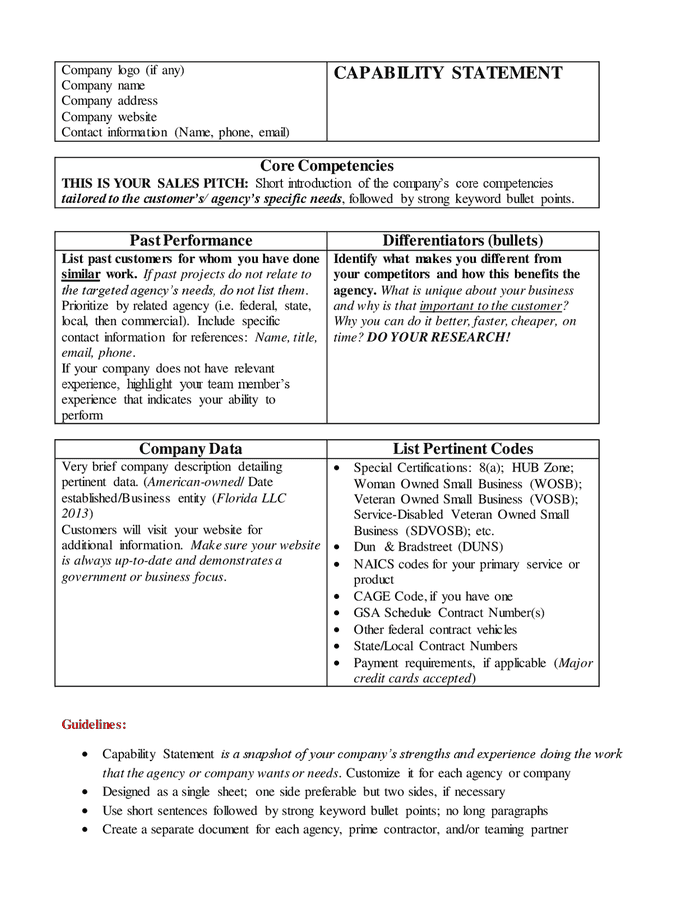 Capability Statement In Word And Pdf Formats 