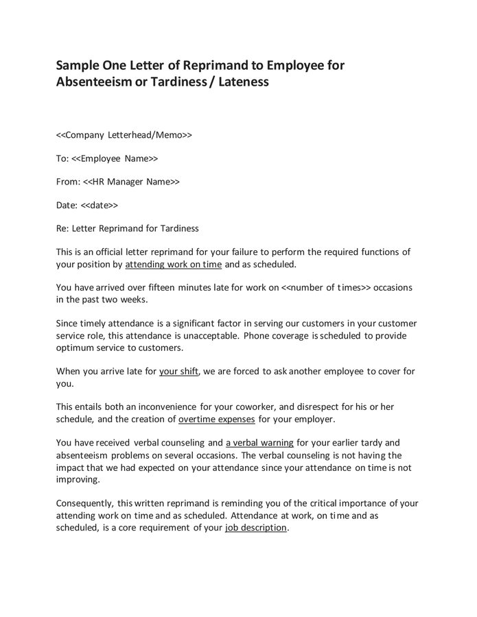 Sample one letter of reprimand in Word and Pdf formats