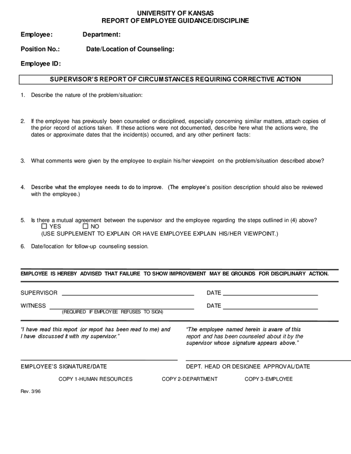 Report of employee guidance / discipline in Word and Pdf formats