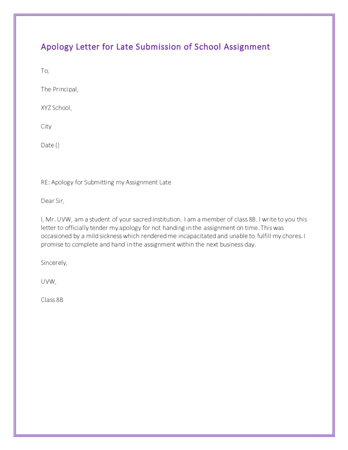 Apology letter for late submission of school assignment in Word and Pdf ...