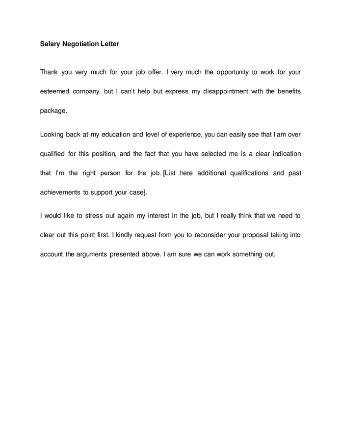 Salary negotiation letter in Word and Pdf formats
