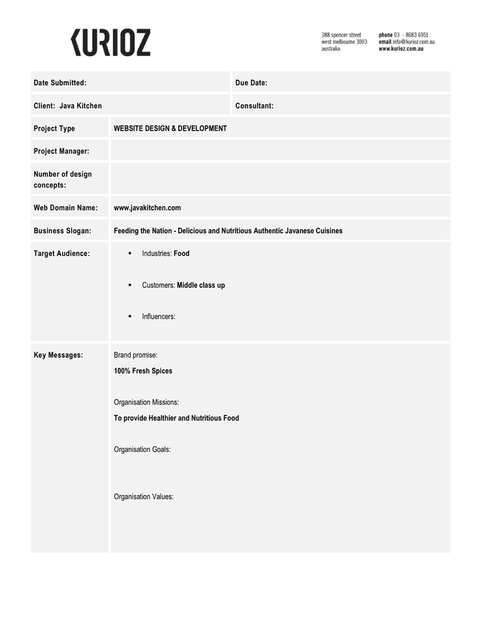 Creative Brief Request in Word and Pdf formats