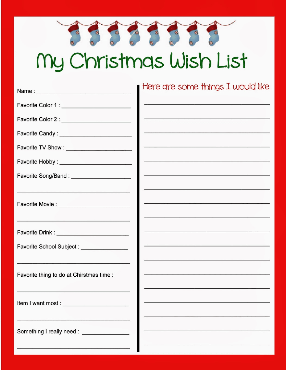 Christmas wish list template in Word and Pdf formats