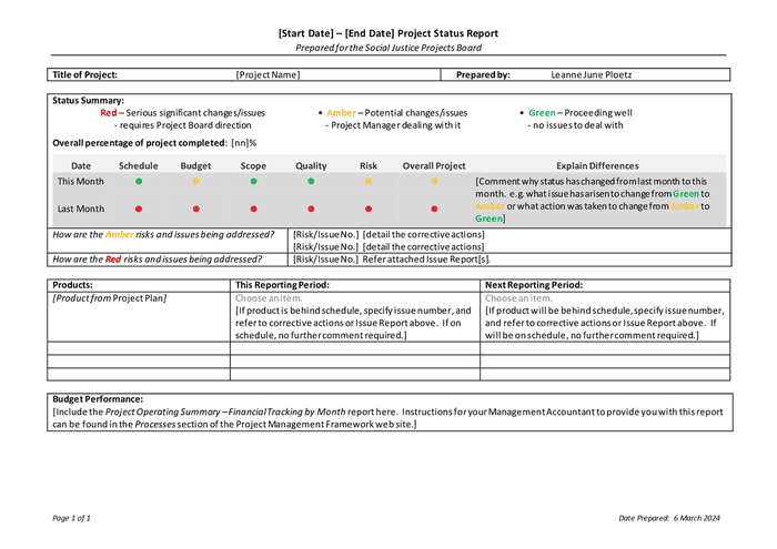 Project status report template in Word and Pdf formats