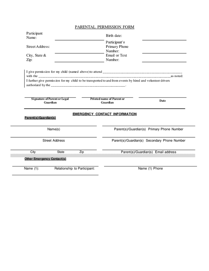 Permission Slip Template - download free documents for PDF, Word and Excel