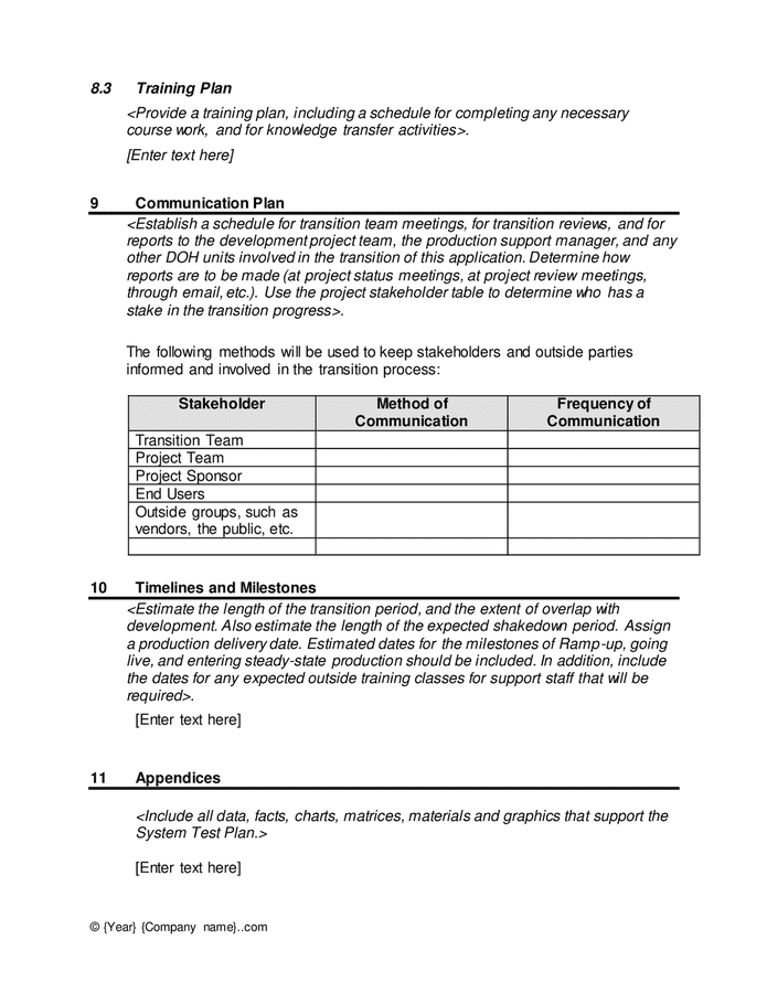 Transition plan template in Word and Pdf formats - page 10 of 11
