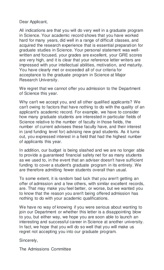 University rejection letter in Word and Pdf formats