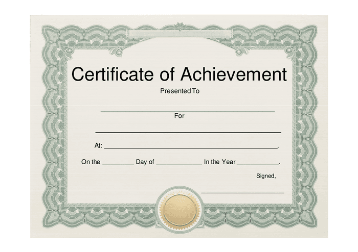 Certificate of achievement in Word and Pdf formats