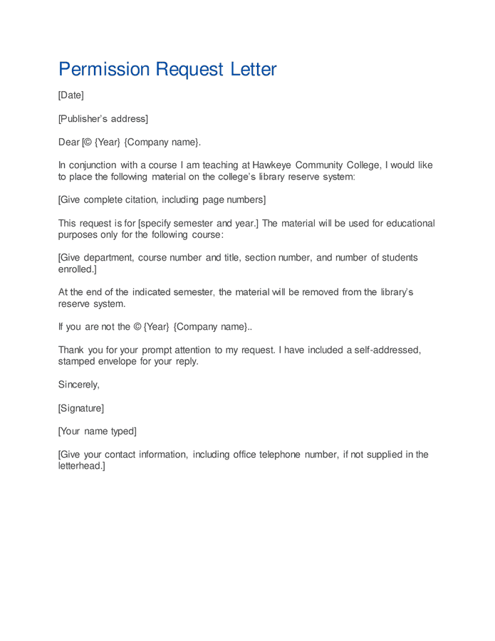 Permission request letter in Word and Pdf formats