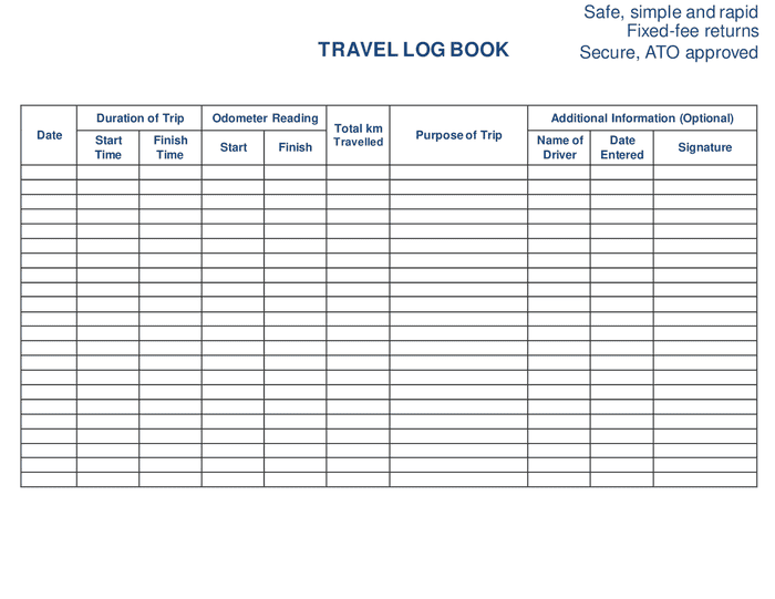 Travel log book in Word and Pdf formats