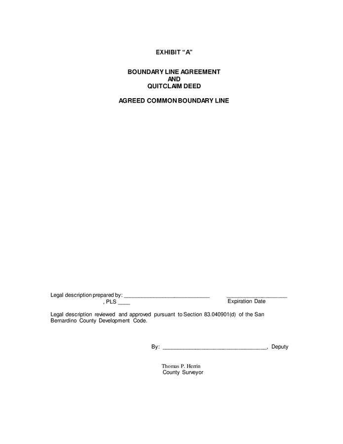 Boundary line agreement and quitclaim deed in Word and Pdf formats ...