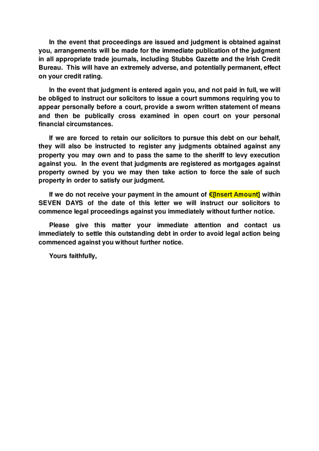 Legal letter for non payment in Word and Pdf formats - page 2 of 2