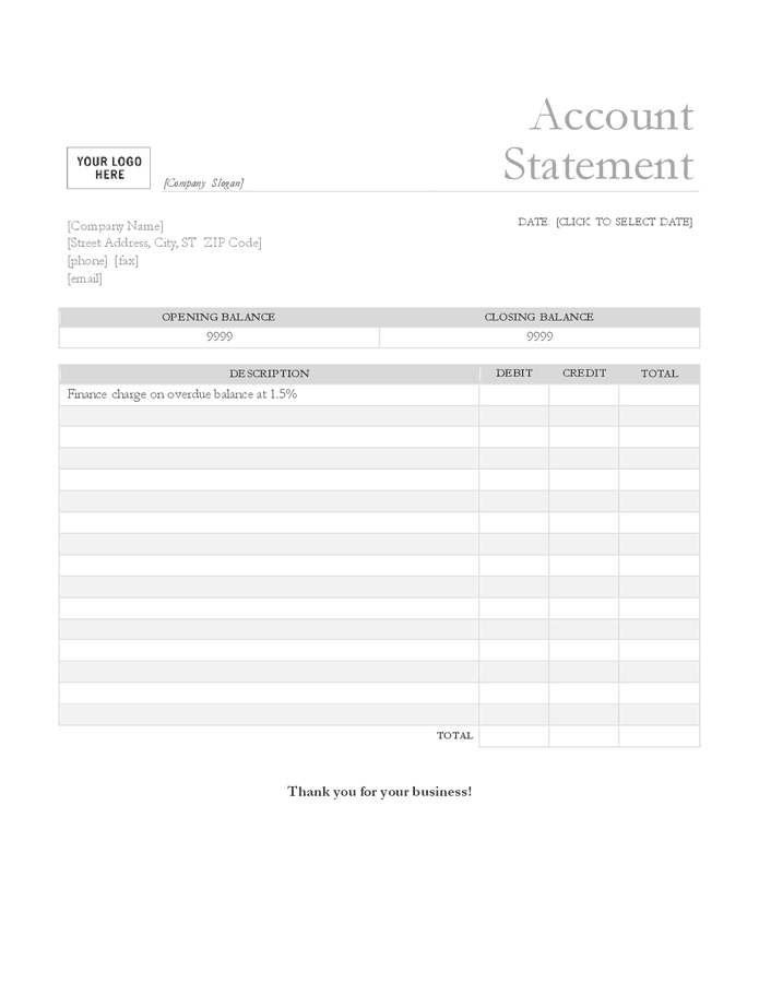Account statement in Word and Pdf formats