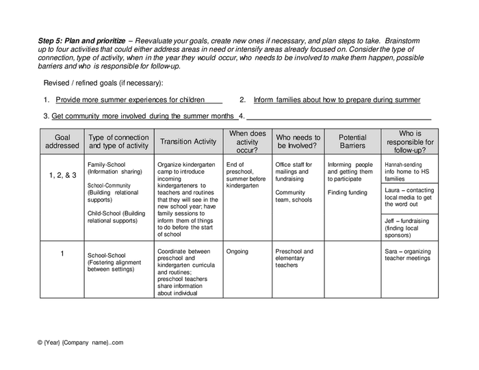 Transition plan example in Word and Pdf formats - page 4 of 6