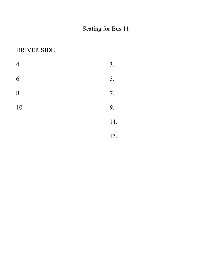 Seating Chart for Bus 1 in Word and Pdf formats