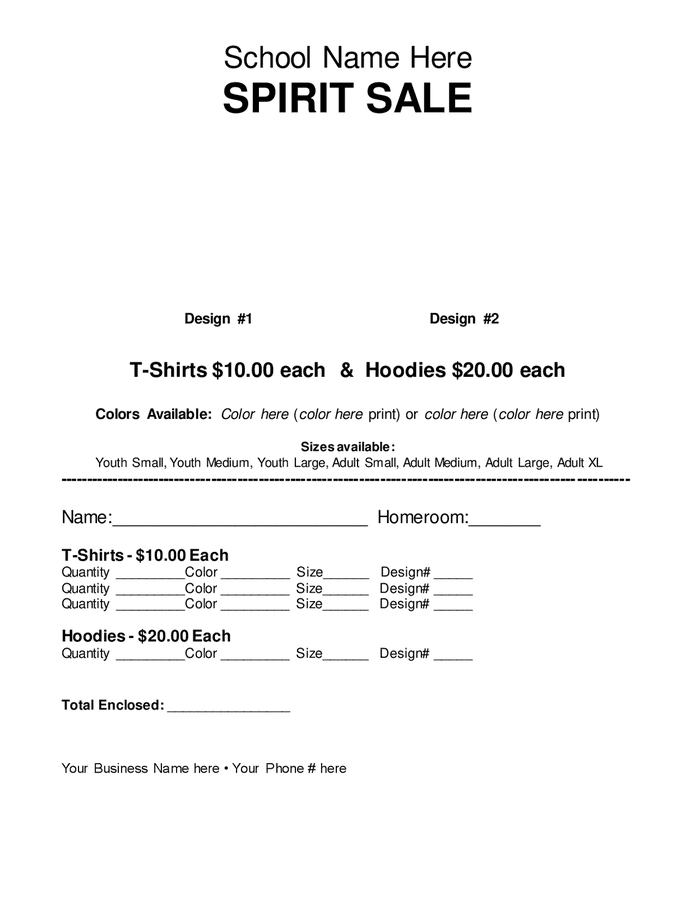 School spirit sale in Word and Pdf formats
