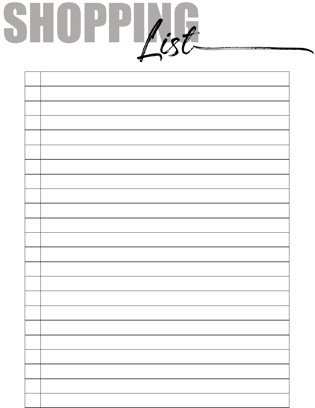 Shopping / grocery list template in Word and Pdf formats