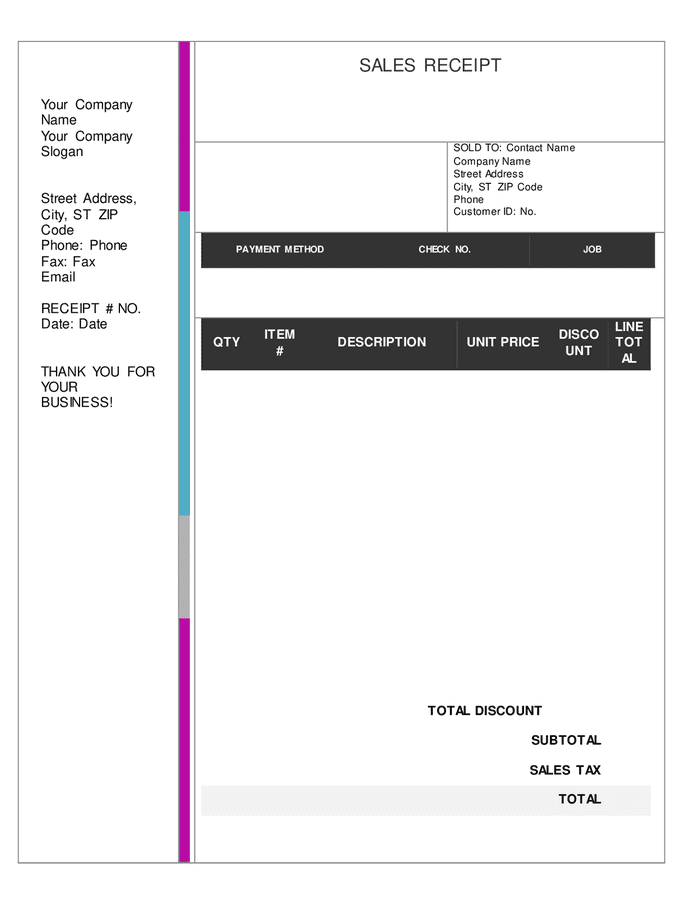 Sales receipt template in Word and Pdf formats