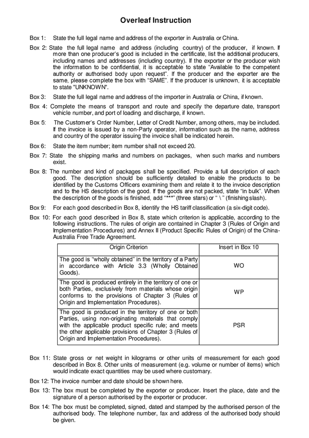 Certificate of origin (Australia) in Word and Pdf formats - page 2 of 2