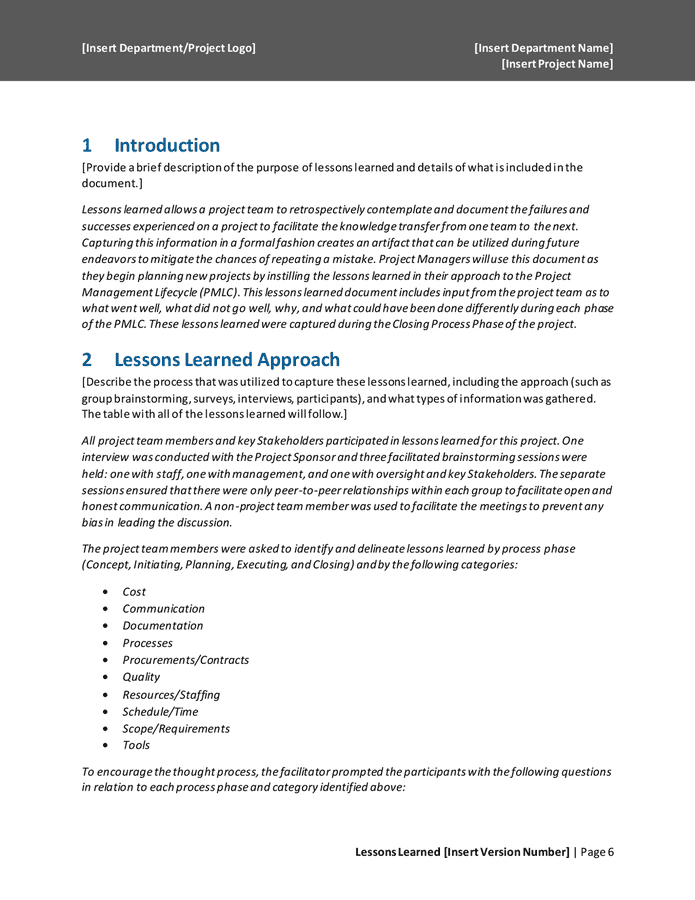 Lessons learned template in Word and Pdf formats - page 6 of 10