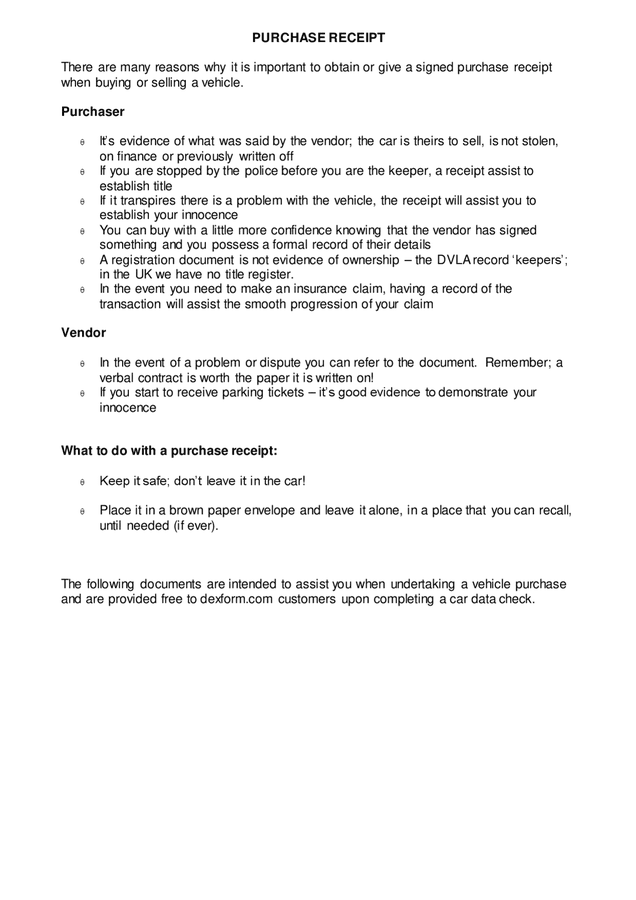 Purchase receipt (UK) in Word and Pdf formats