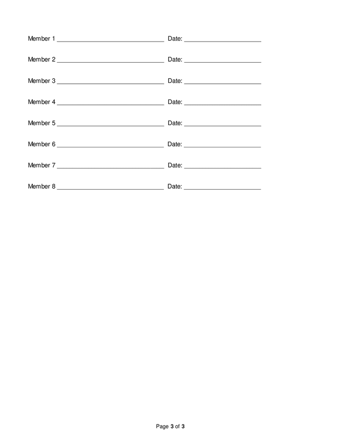 Team charter template in Word and Pdf formats - page 3 of 3