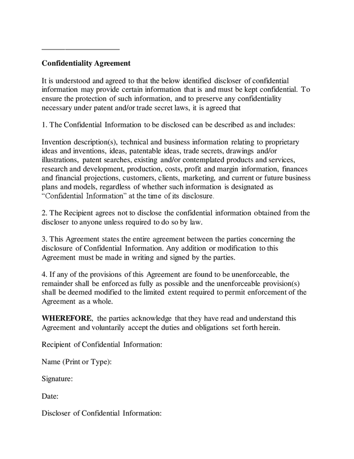 Basic nondisclosure agreement in Word and Pdf formats - page 3 of 4