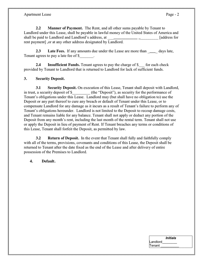 Apartment Lease Agreement in Word and Pdf formats - page 2 of 16
