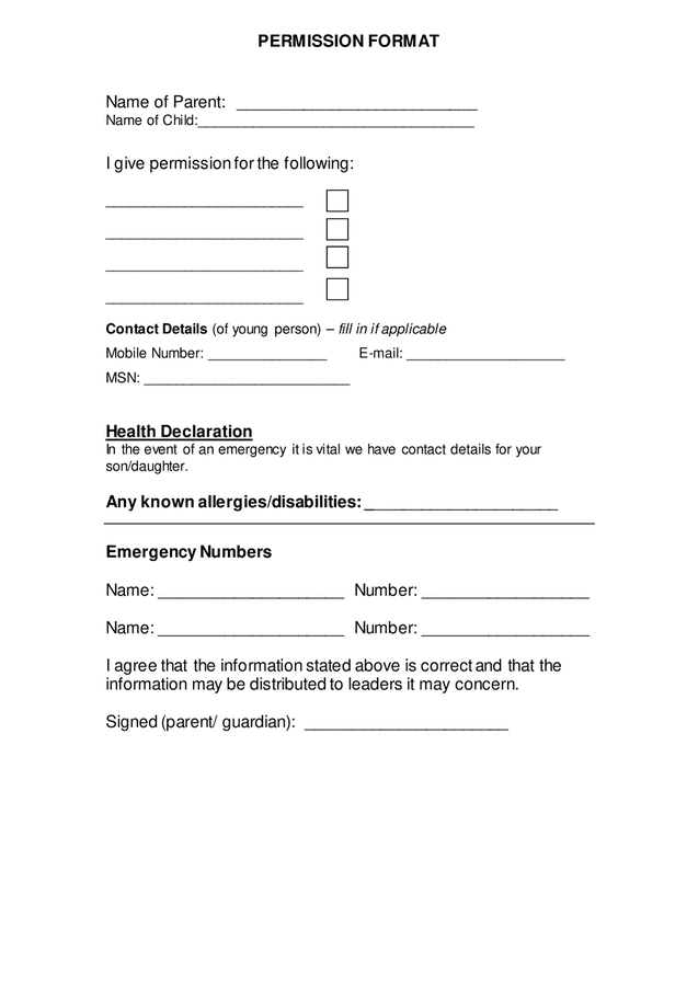 Permission Slip Template - download free documents for PDF, Word and Excel