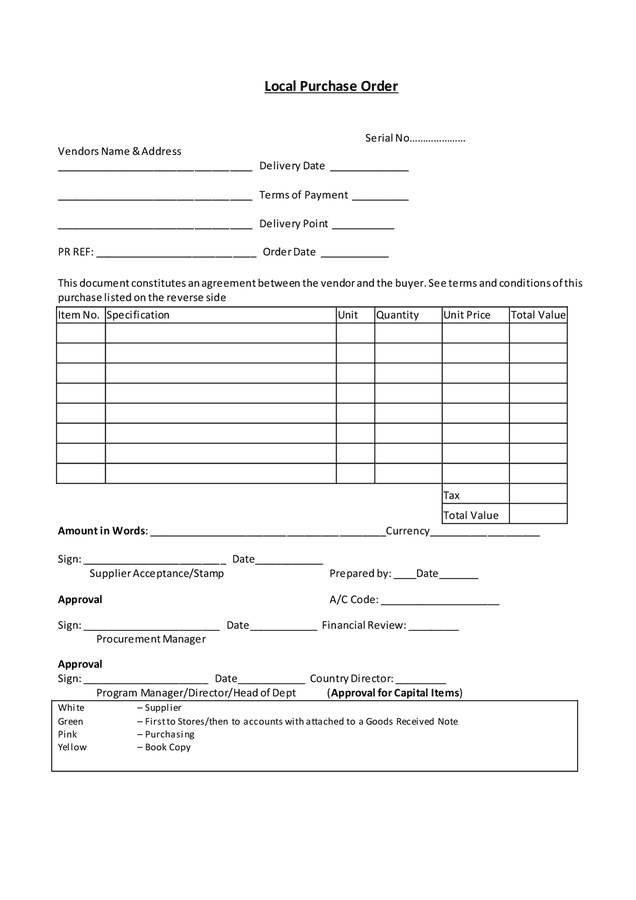 Local purchase order in Word and Pdf formats
